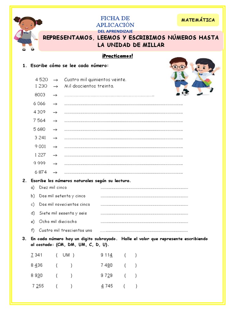 Ficha-Lun-Mat-Representamos Números Hasta La Centena de Millar | PDF