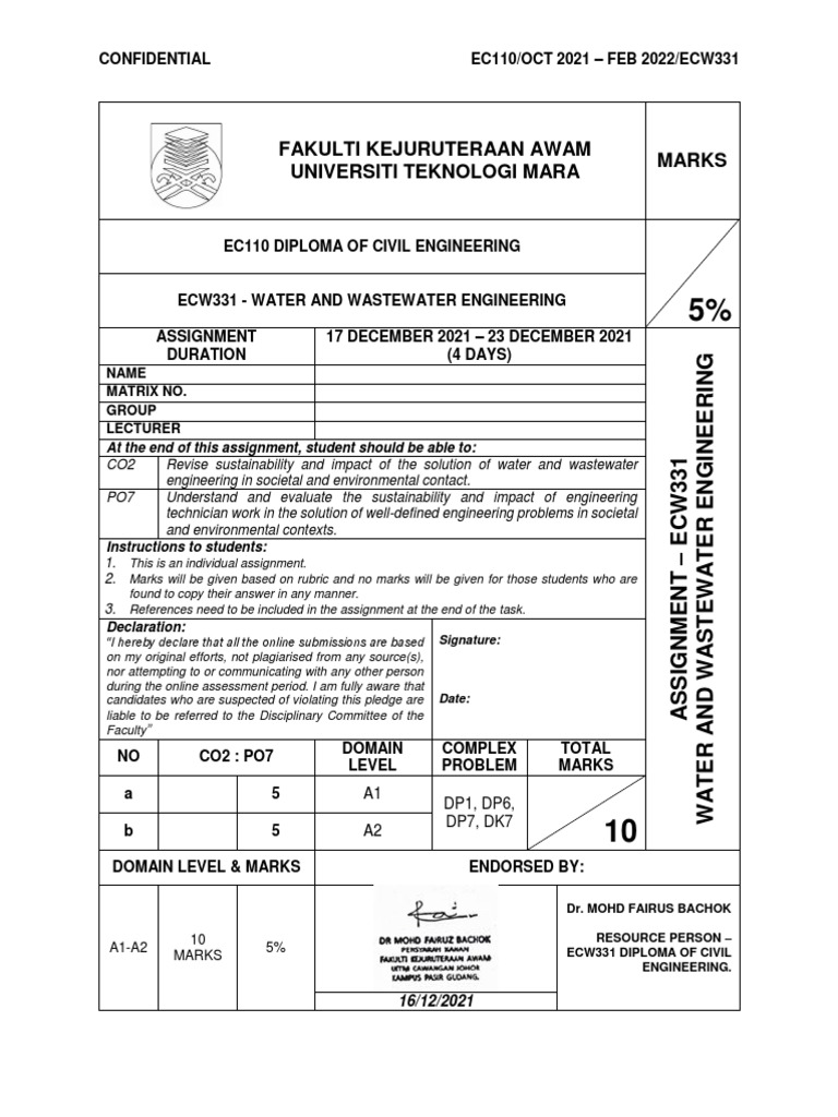 Assignment 1 ECW331 - OCT - FEB - 2022 | PDF | Technology & Engineering