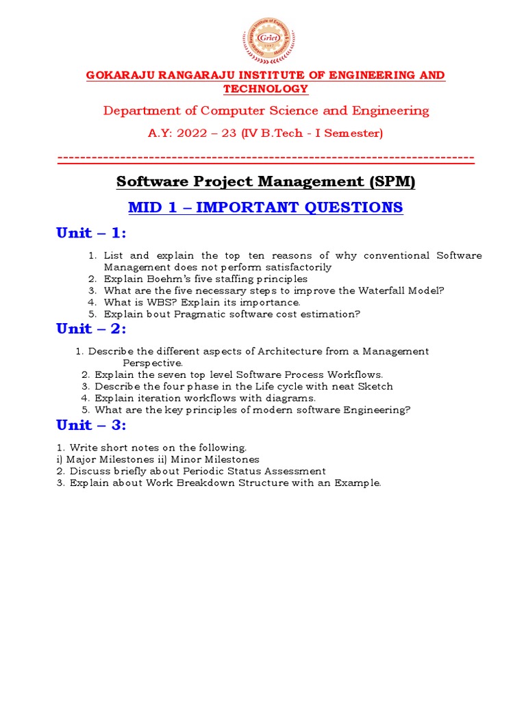 Unit1imp PDF | PDF | Software Development Process | Project Management