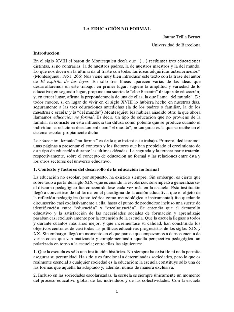 Educación No Formal: Contexto y Desarrollo | PDF