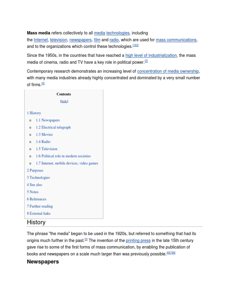 Mass Media | PDF | Newspapers | Mass Media