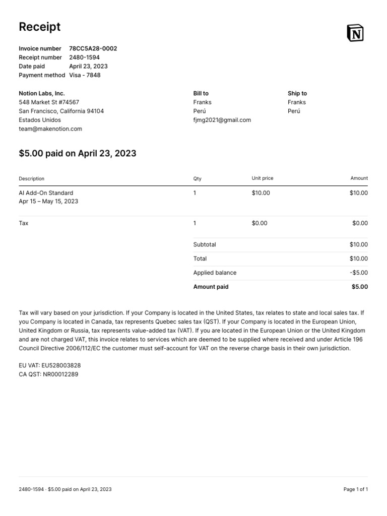 Receipt 2480 1594 | PDF | Value Added Tax | Invoice