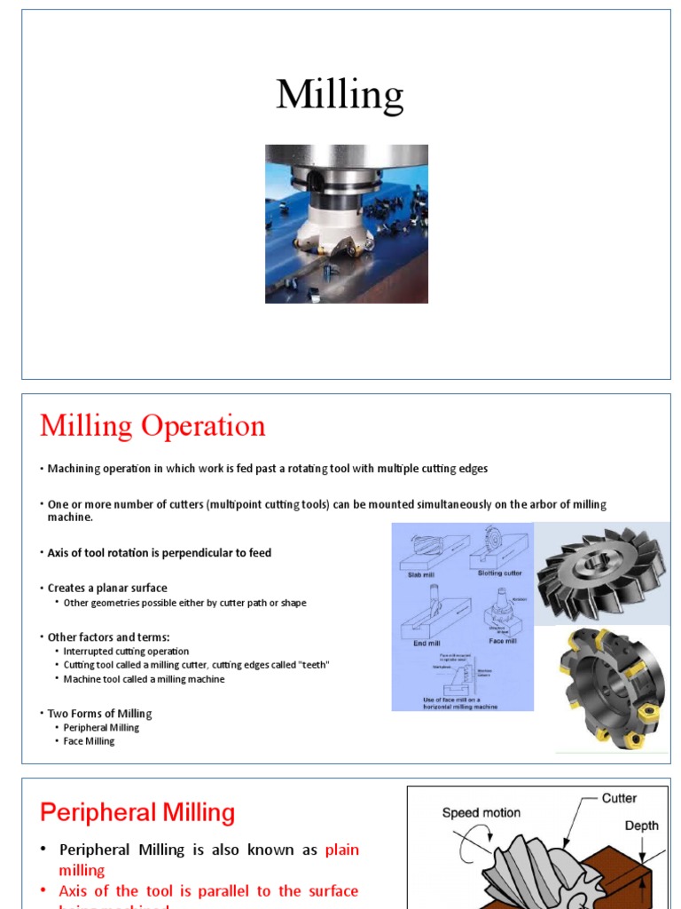 Milling Operations Guide: Peripheral, Face, End, Form + Machine Types | PDF | Machining | Crafts