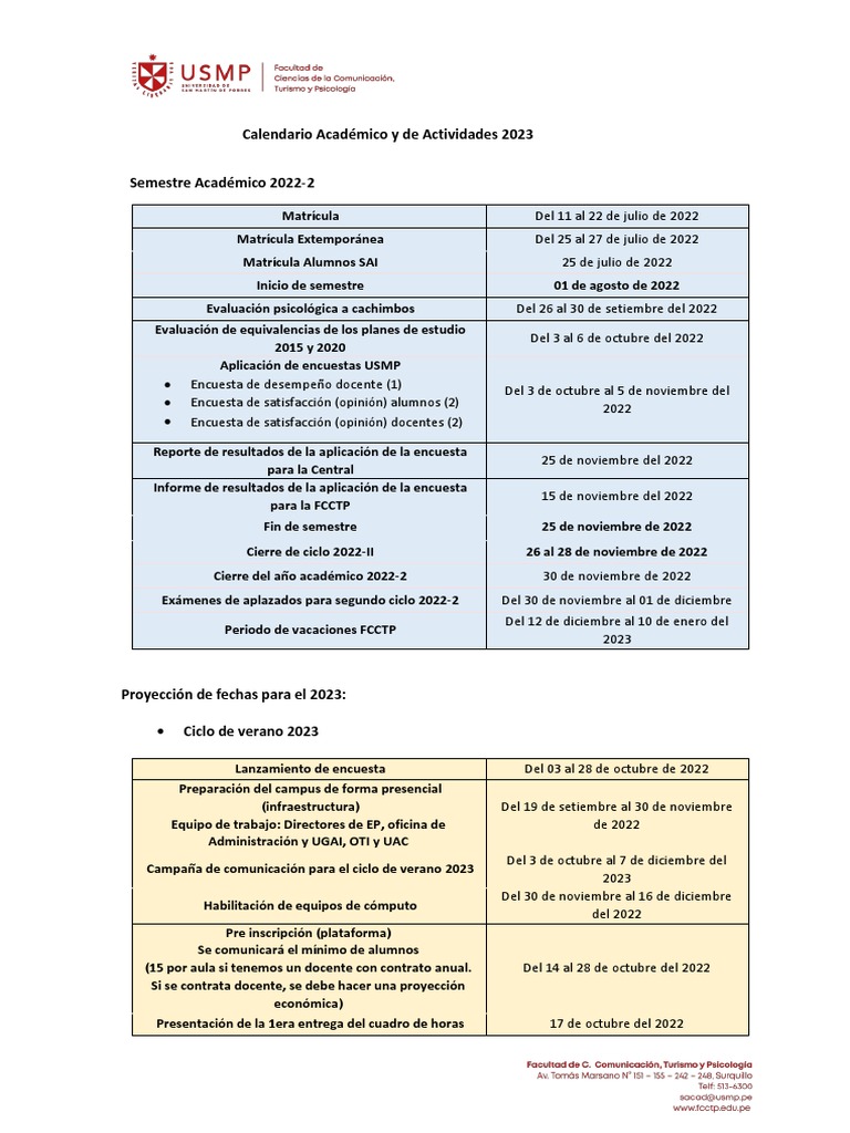Calendario Académico 2023 USMP | PDF | Moodle