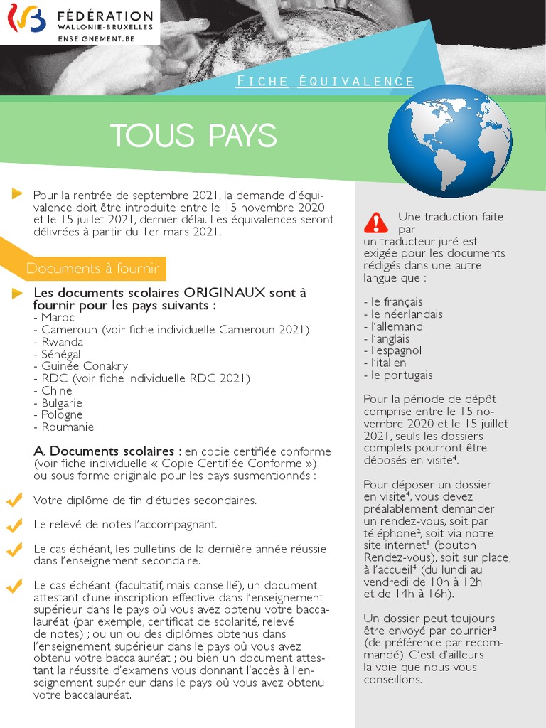 Équivalence des diplômes : documents requis | PDF | Traductions