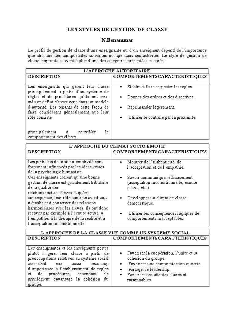 Les Styles de Gestion de Classe | Download Free PDF | Pédagogie ...