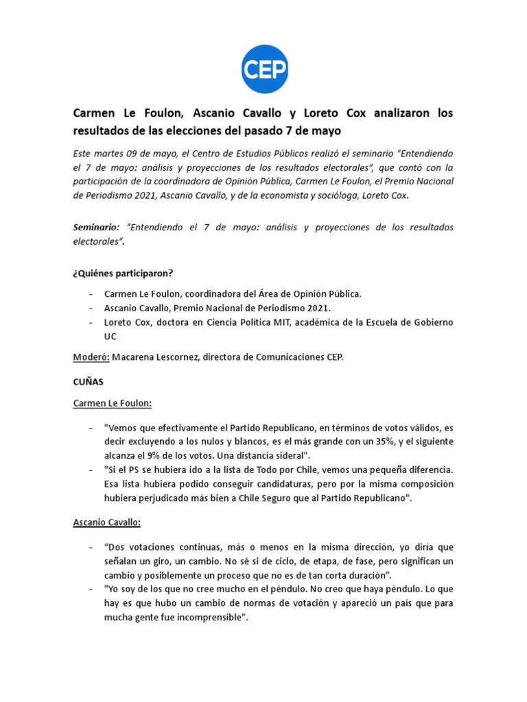 Análisis Resultados CEP - El Desconcierto PDF | PDF | Gobierno