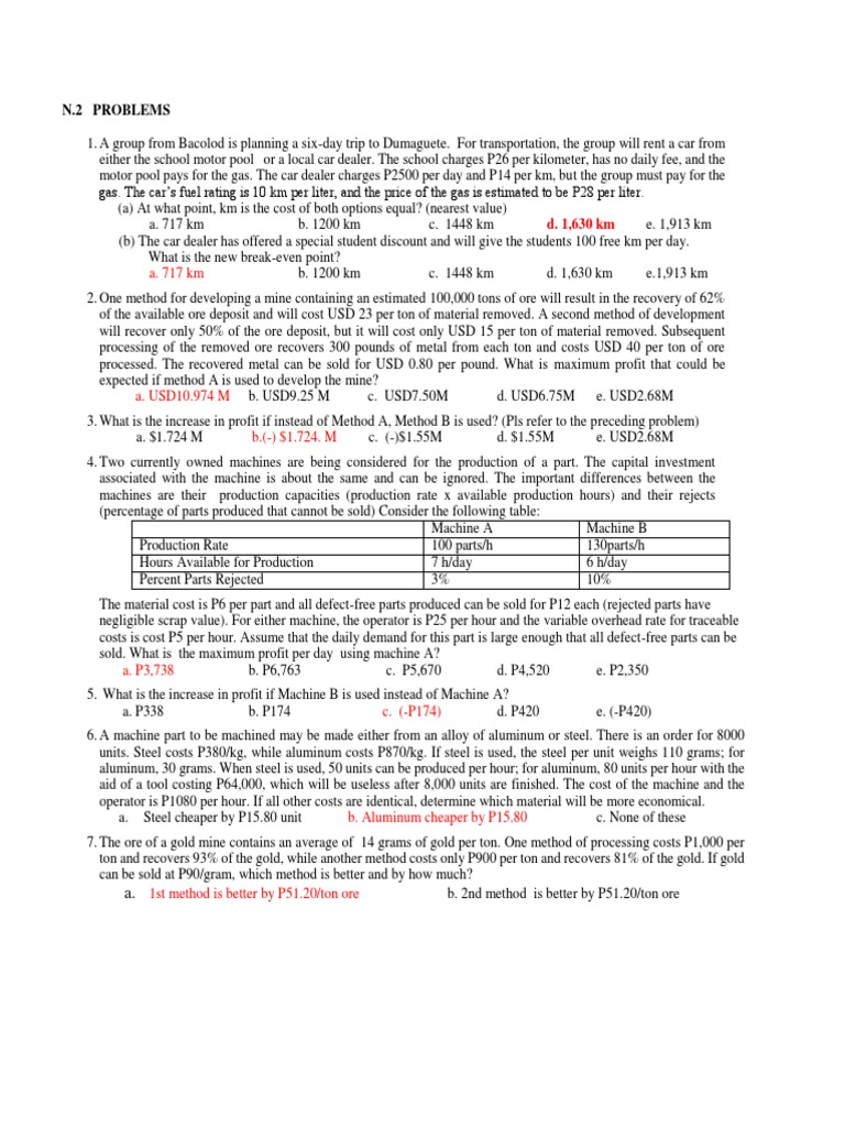 N2 Equivalence Problem Set Answer PDF | PDF | Casting | Mining