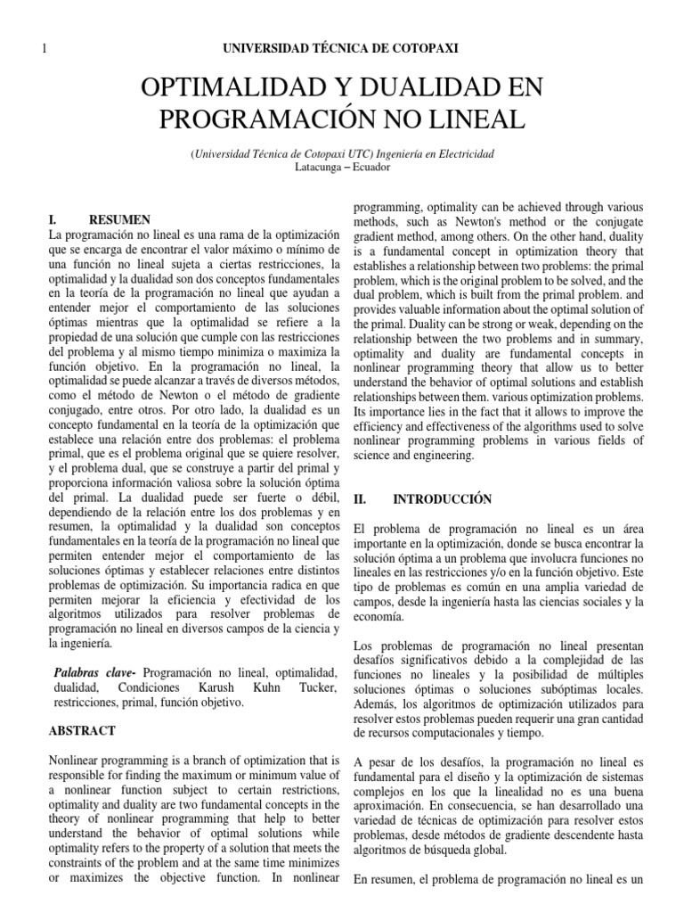 Optimalidad y Dualidad en Programación No Lineal | PDF | Optimización Matemática | Conjunto convexo