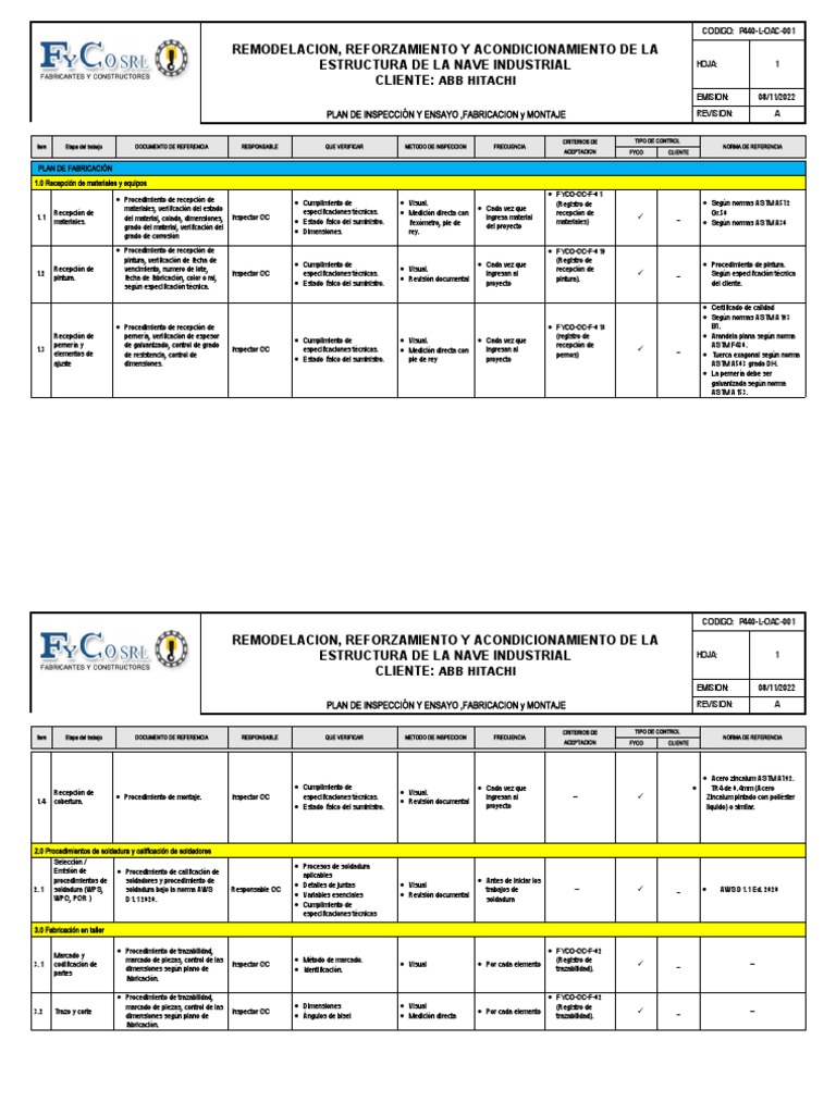 3.1.PLAN DE INSPECCION | PDF | Soldadura | Construcción