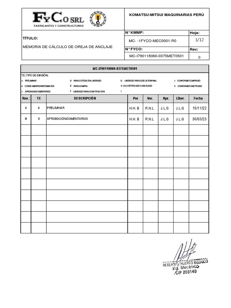 Rev0 - Memoria de Calculo Oreja de Anclaje - KMMP | PDF | Ciencias ... Rev0 - Memoria de Calculo Oreja de Anclaje - KMMP | PDF | Ciencias ...
