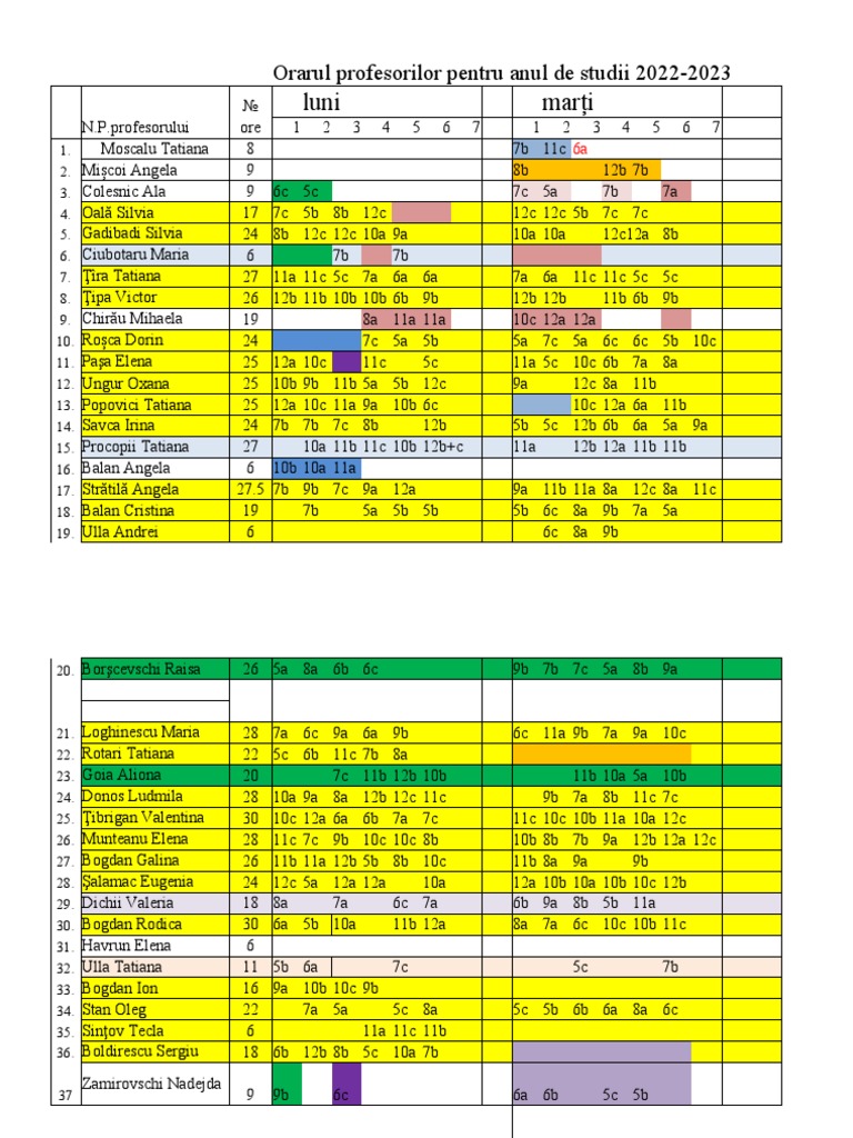 Orar Excel 2022-2023 | PDF | Ajedrez