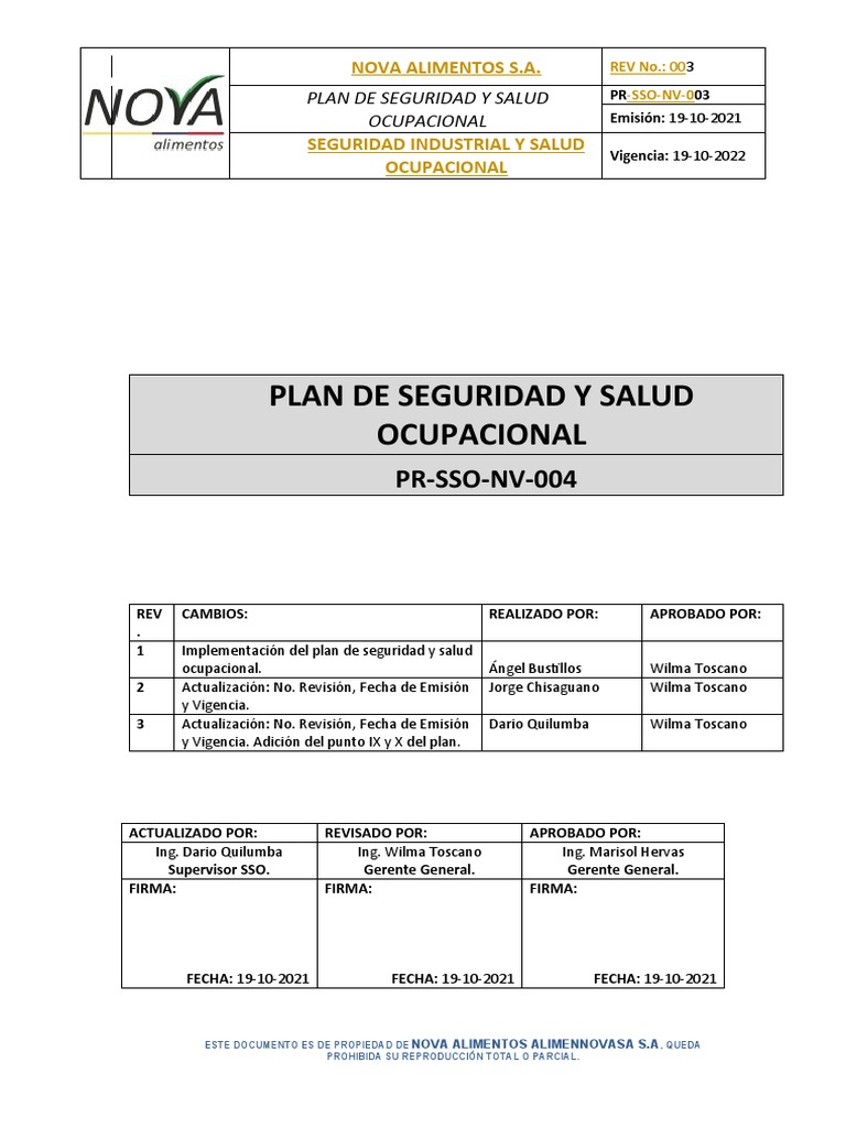 Plan de Seguridad y Salud Ocupacional | PDF