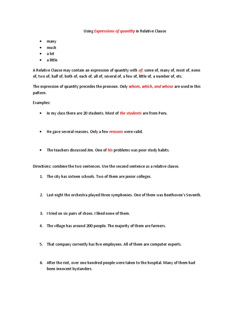 Using Expressions of Quantity in Relative Clause | PDF