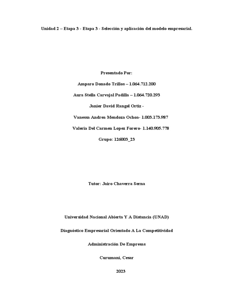 Unidad 2 - Etapa 3 Selección y Aplicación Del Modelo Empresarial | PDF ...