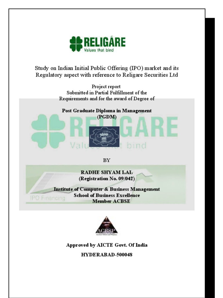 Project Report On Indian IPO Special Reference With Religare Securites ...