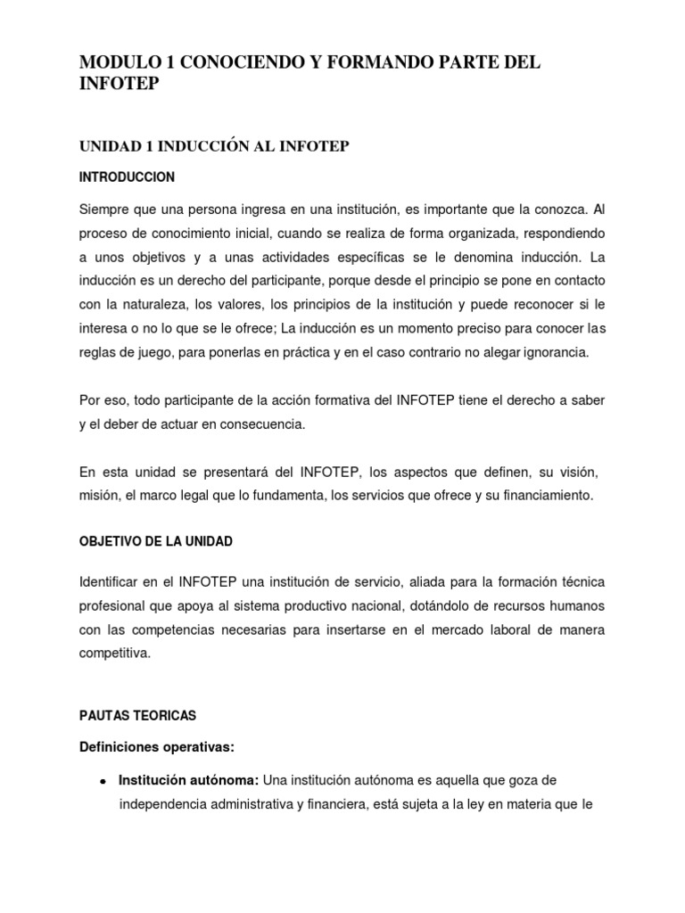Modulo 1 Conociendo y Formando Parte Del Infotep | PDF | Institución ...