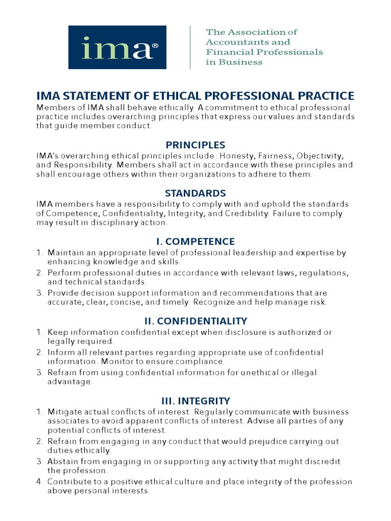 IMA Ethics | PDF | Conflict Of Interest | Integrity