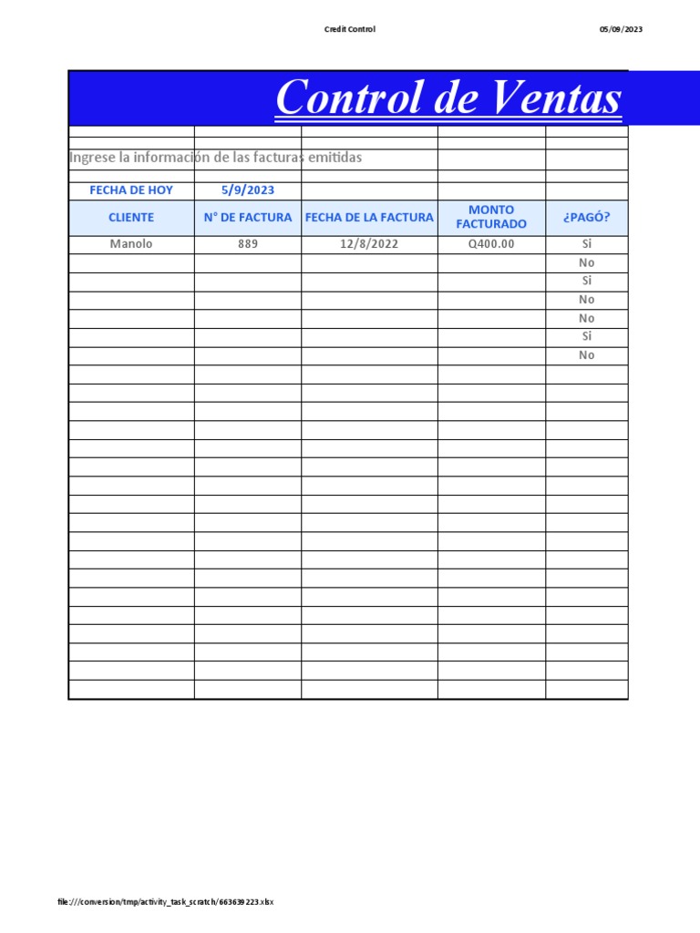 Control de Cobro de Facturas en Exc | PDF