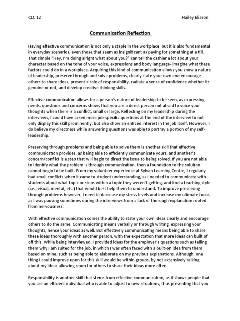 Communication Reflection | PDF | Thought | Communication