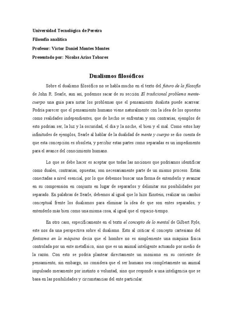 Nicolas Arias - Filosofia Analitica | PDF | Pensamiento | Mente