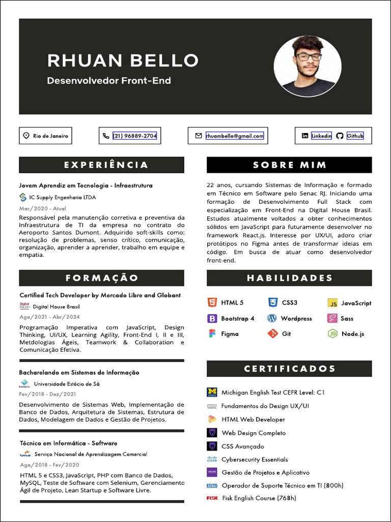 CV Rhuanbello PDF | Download grátis PDF | Script Java | Framework de software