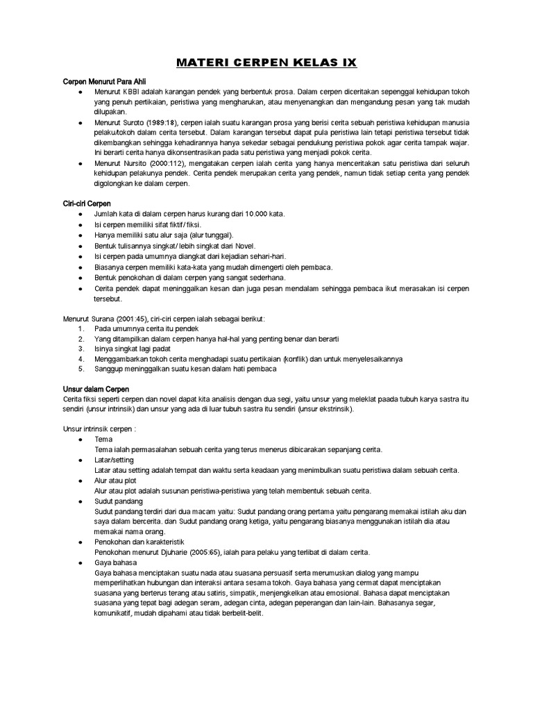 Materi Cerpen Kelas 9 | PDF