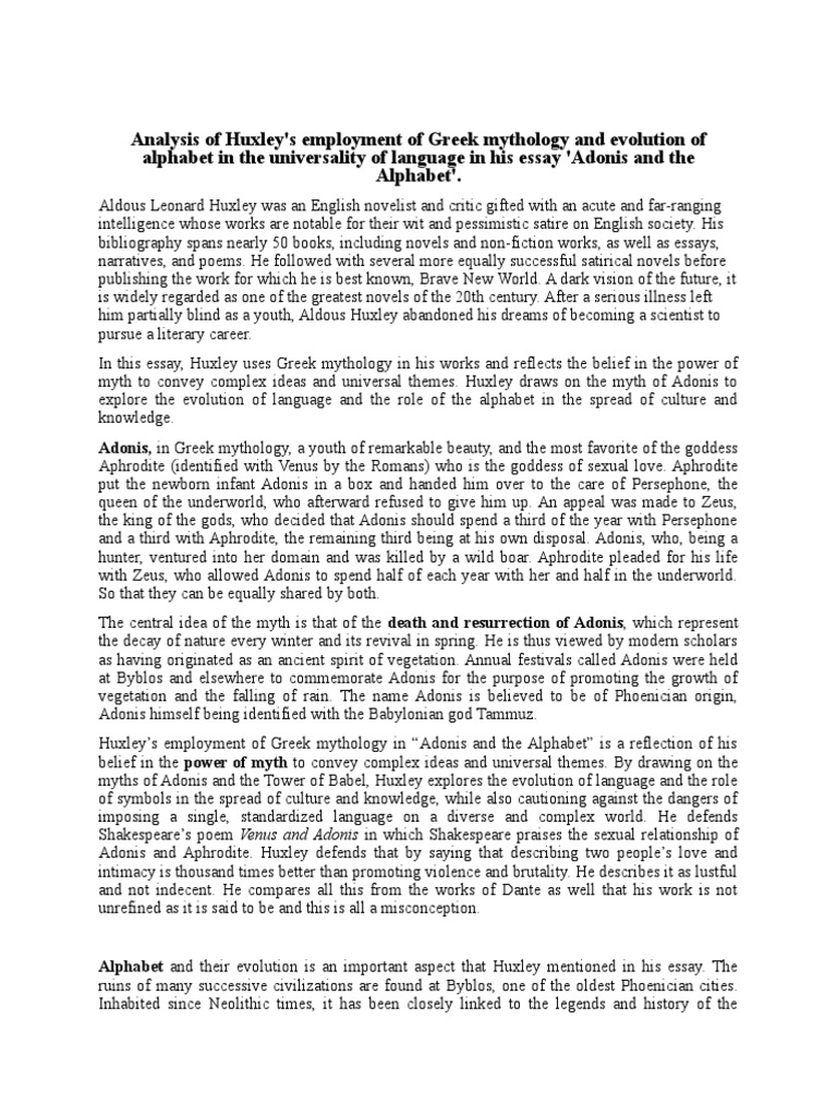 Analysis of Huxley's Employment of Greek Mythology and Evolution of ...