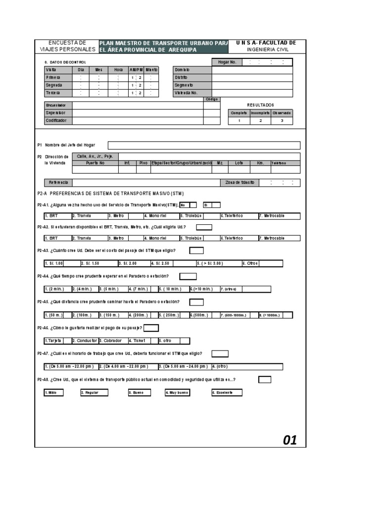 FORMATO ENCUESTA DOMICILIARIA O-Dform1 | PDF | Planificación urbana | Servicios públicos