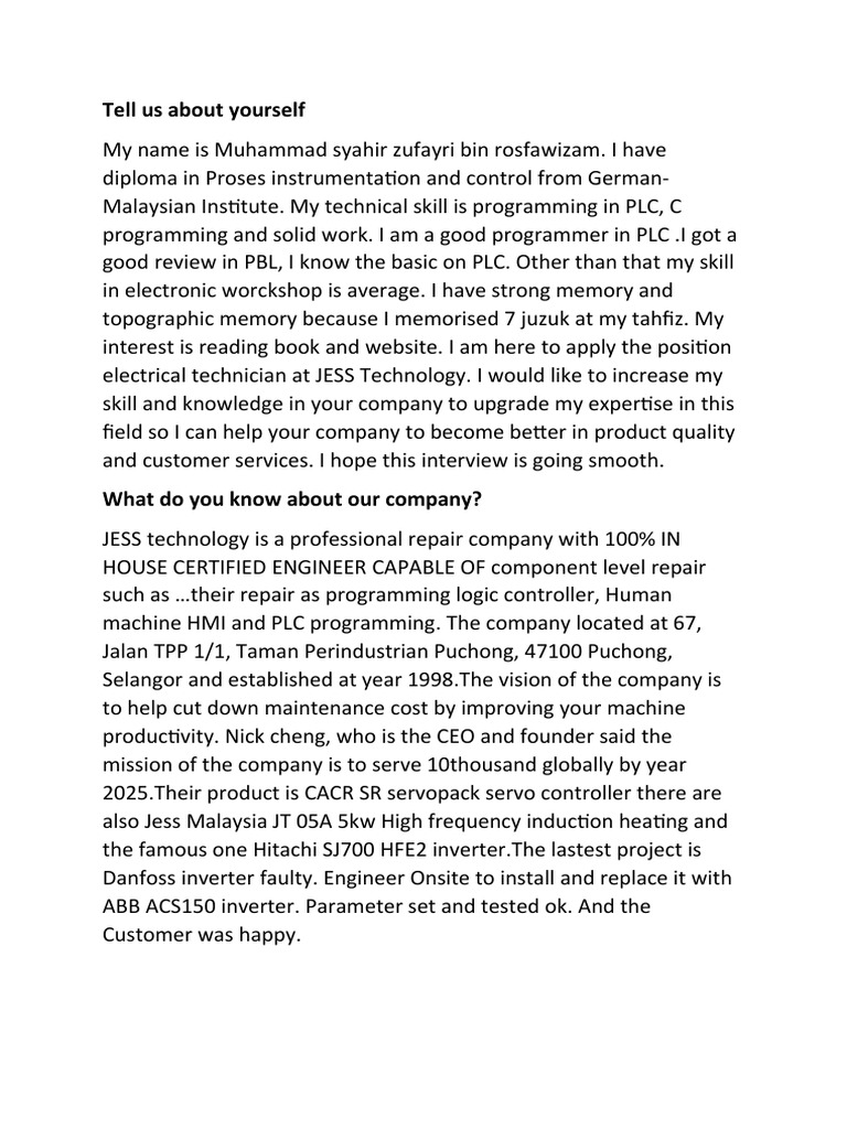 Tell Us About Yourself | PDF | Expert | Programmable Logic Controller