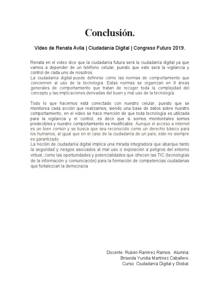 Conclusión - Ciudadania Digital - BYMC | PDF