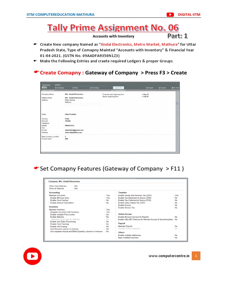 Assignment For Tally Prime | PDF | Trade | Government Finances