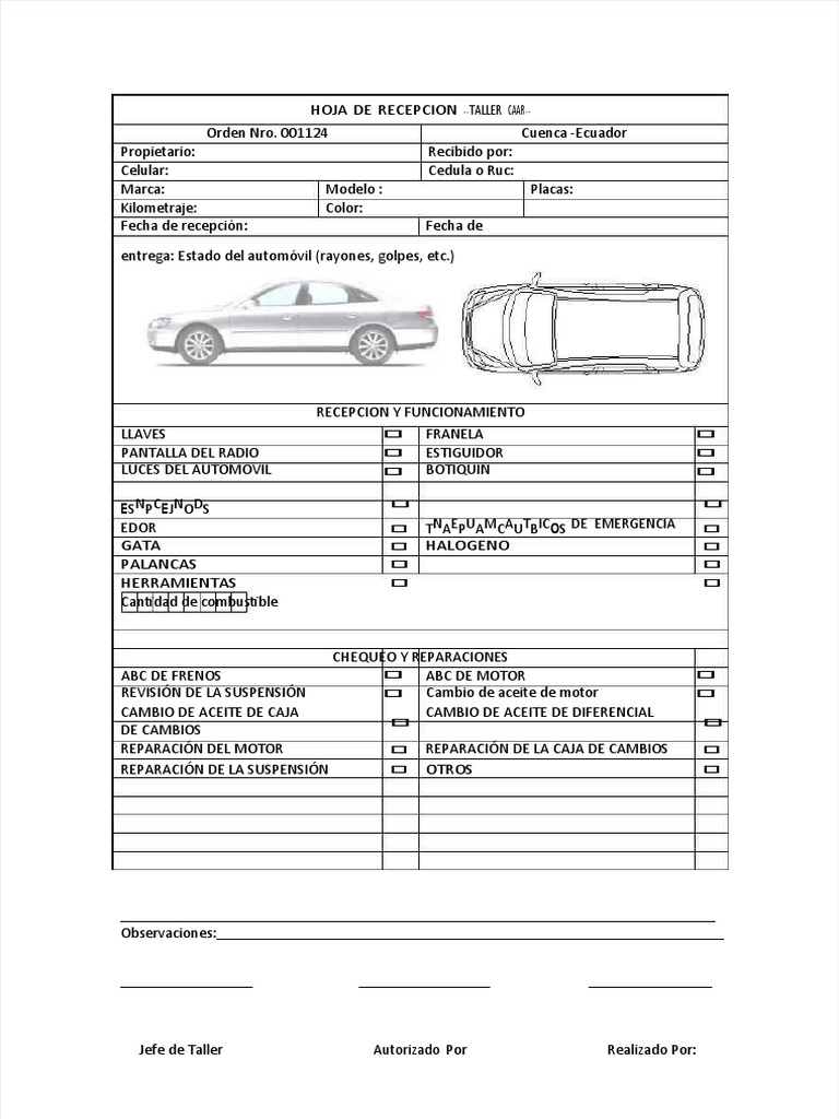 Recepción y Costos Taller CAAR | PDF | Vehículos terrestres | Carros ...