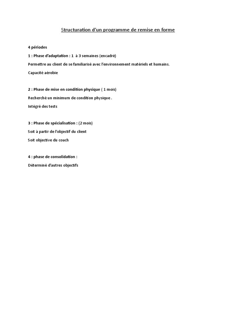 Programme de remise en forme structuré | PDF | Évolution de carrière