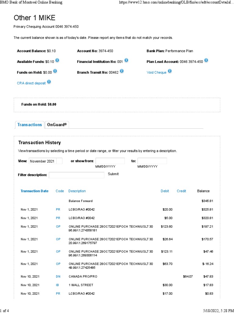 BMO Bank of Montreal Online Banking Nov | PDF | Banks | Debit Card