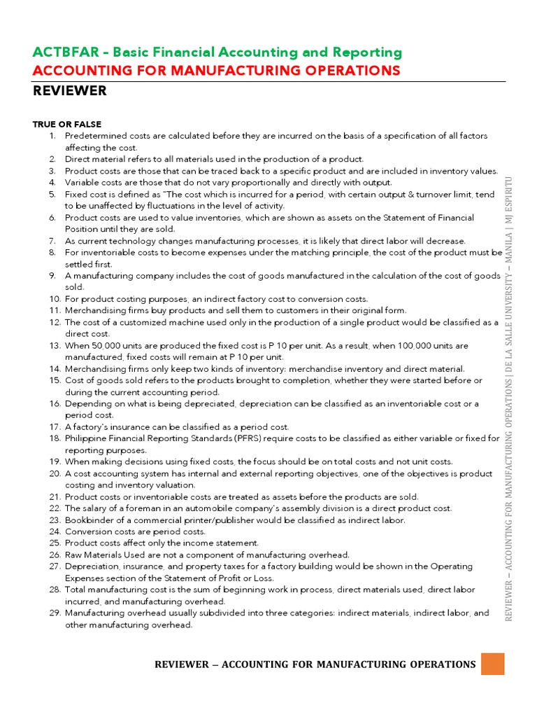 Manufacturing Cost Accounting Review | PDF | Cost Of Goods Sold | Cost