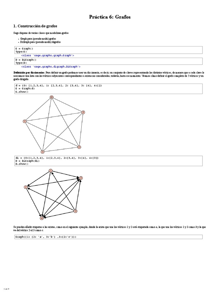 Práctica 6 - Sage | PDF | Teoría de grafos | Vértice (teoría de grafos)