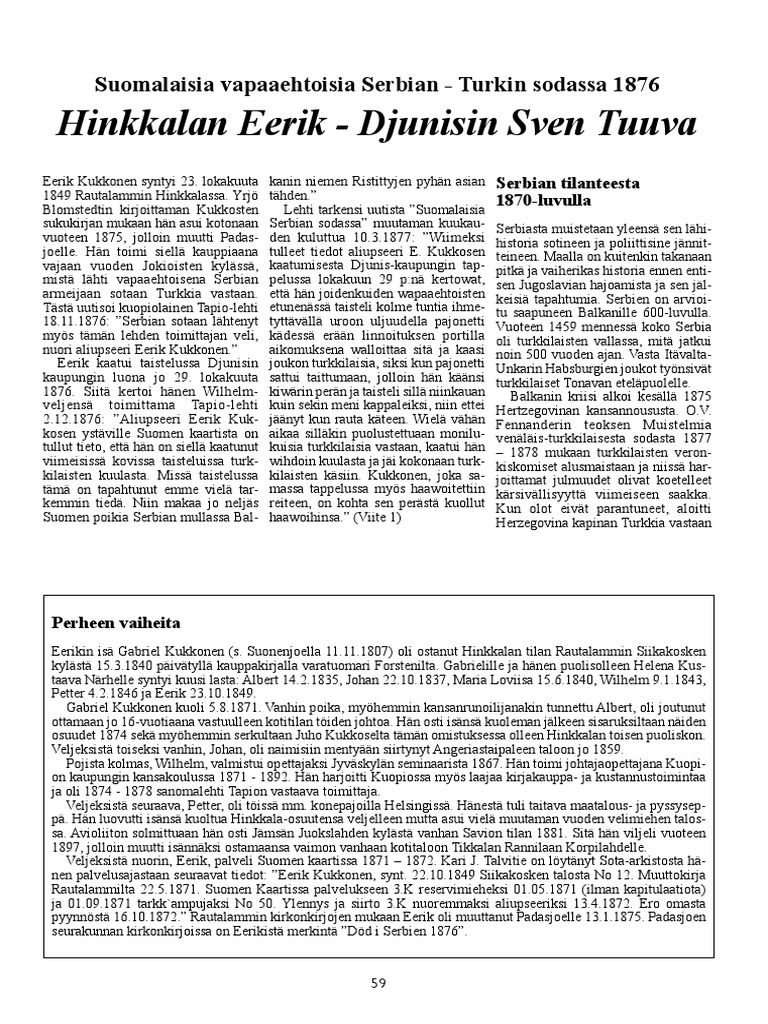 Eerik Kukkonen Taitto 59-62 Finns in Serbia | PDF