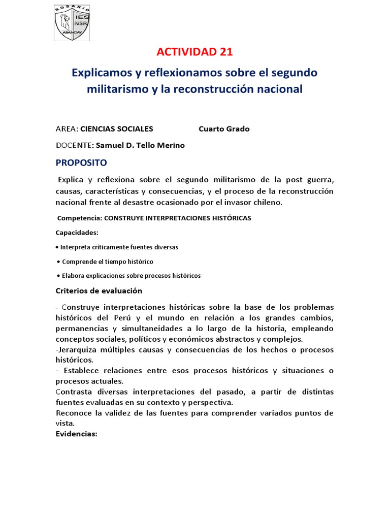 Actividad 21 CCSS 4º 2022 | PDF