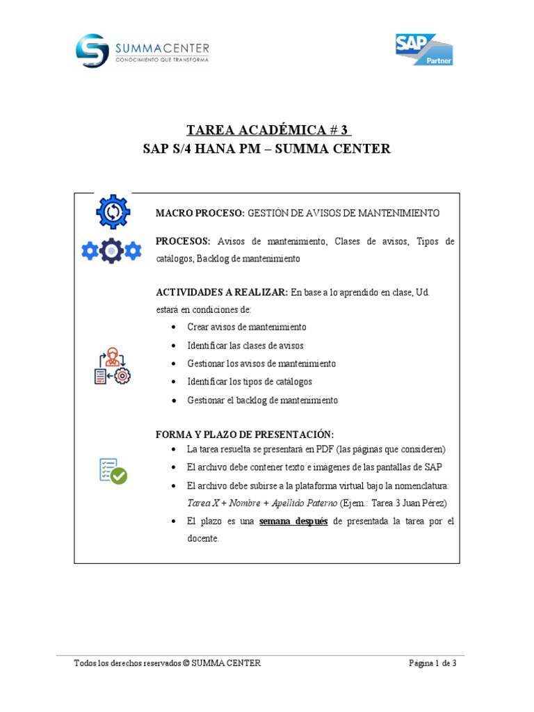 Tarea No. 3 SAP S4HANA PM (SUMMA CENTER) | PDF