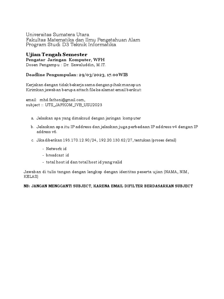 UTS Jaringan Komputer USU | PDF