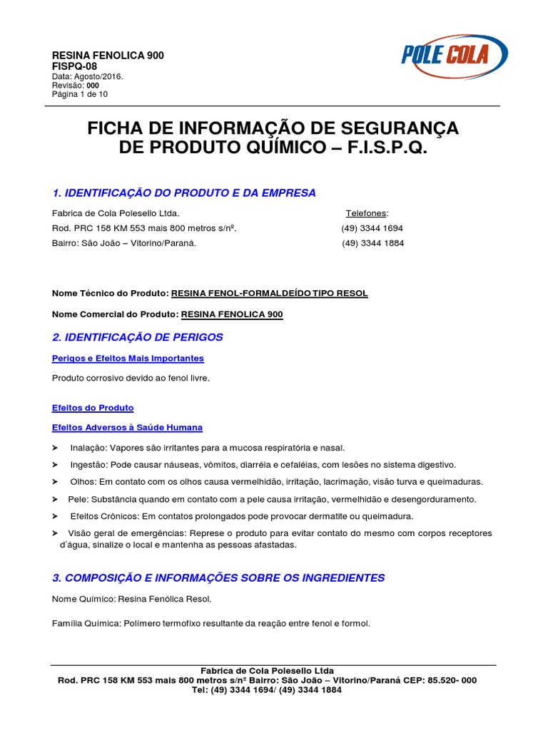 Fispq Resina Fenolica 900 | PDF | Embalagem e rotulagem | Solubilidade