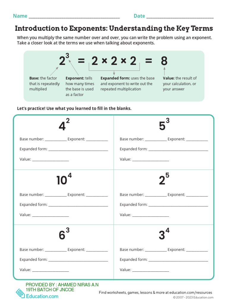 Exponents Understanding Key Terms PDF | PDF | Multiplication ...