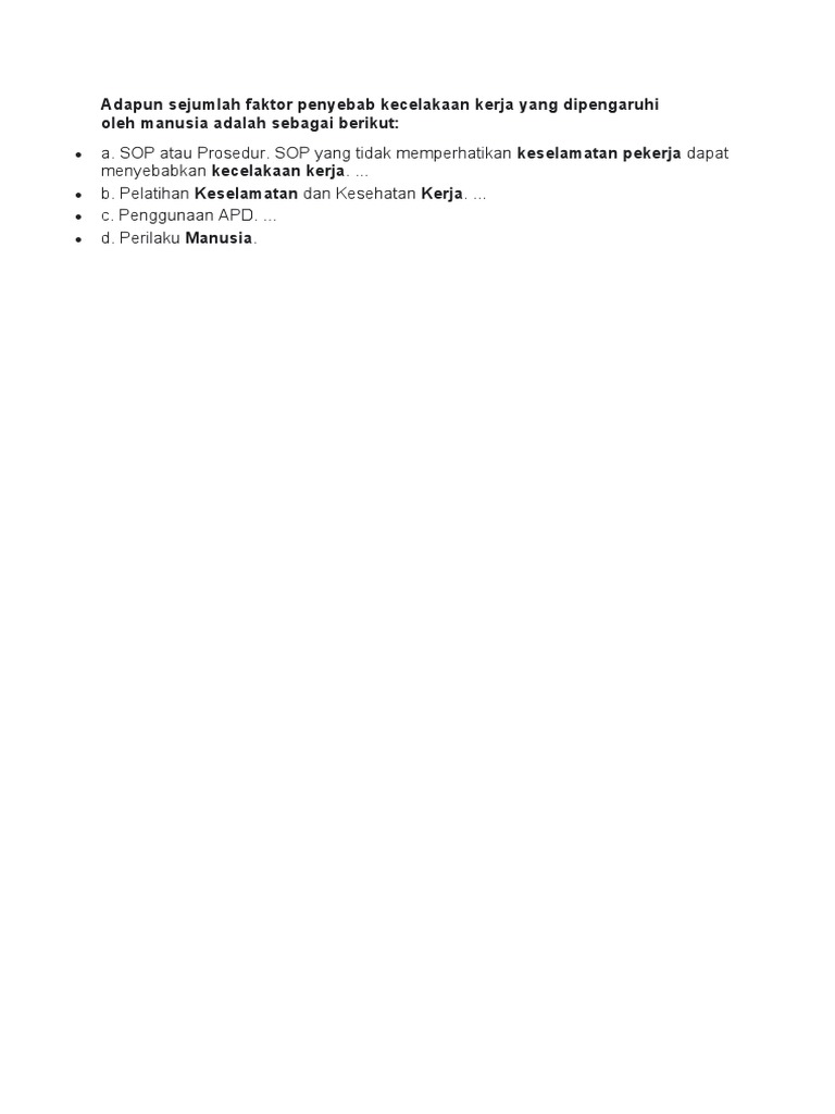Faktor Penyebab Kecelakaan Kerja yang Dipengaruhi Manusia | PDF Faktor Penyebab Kecelakaan Kerja yang Dipengaruhi Manusia | PDF