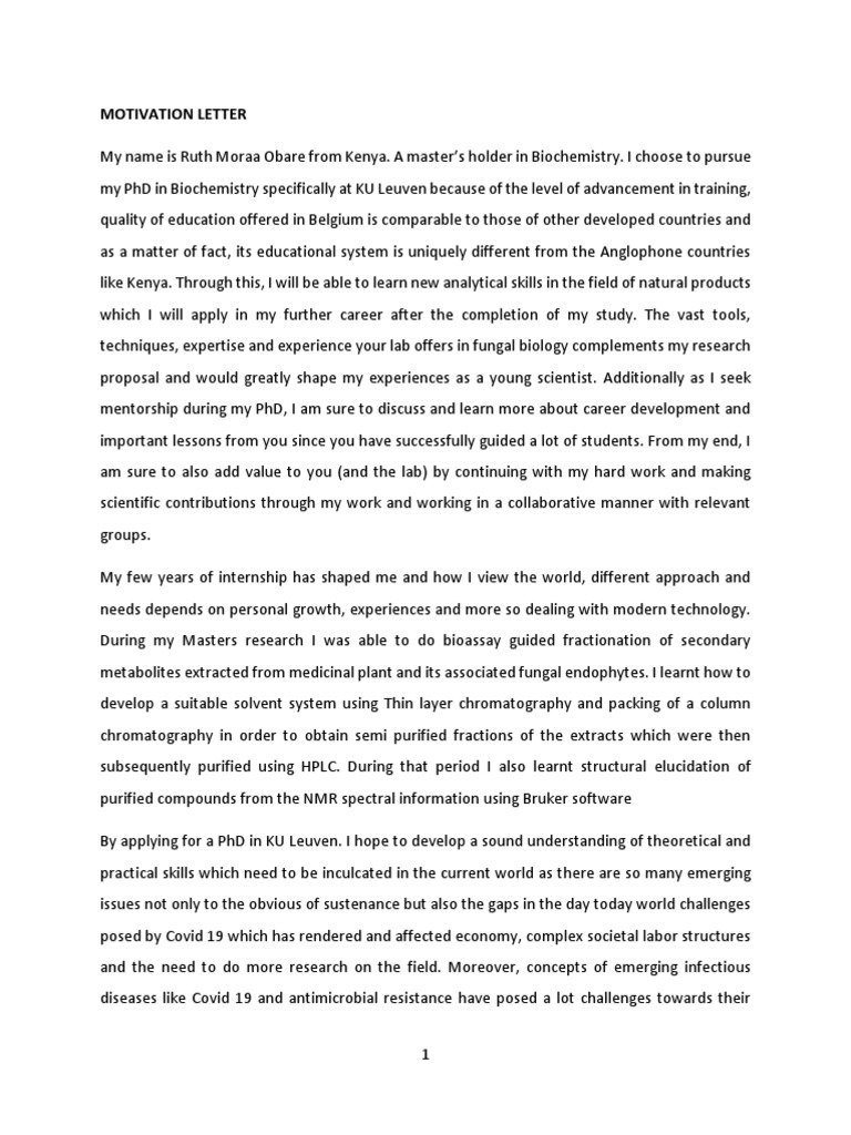 KU Leuven Motivation Letter | PDF | Metabolomics
