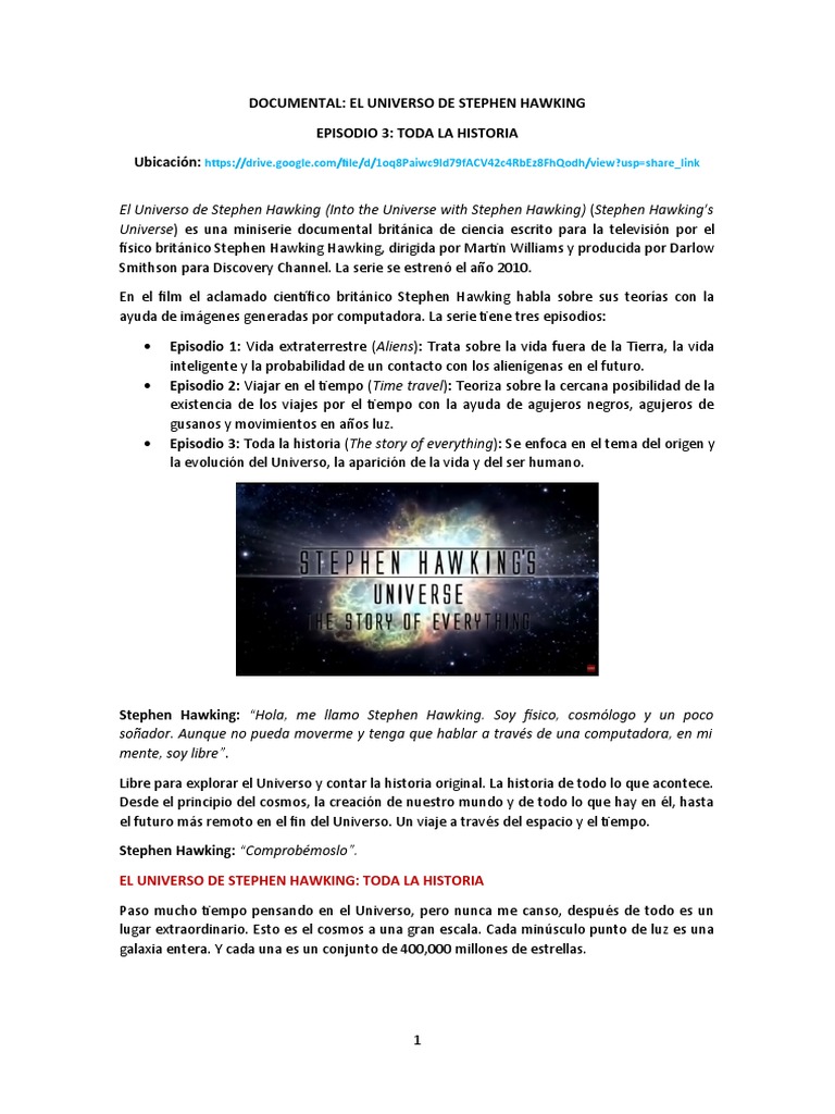 El Universo de Stephen Hawking, Ep 3, La Historia de Todo, SMITHSON ...