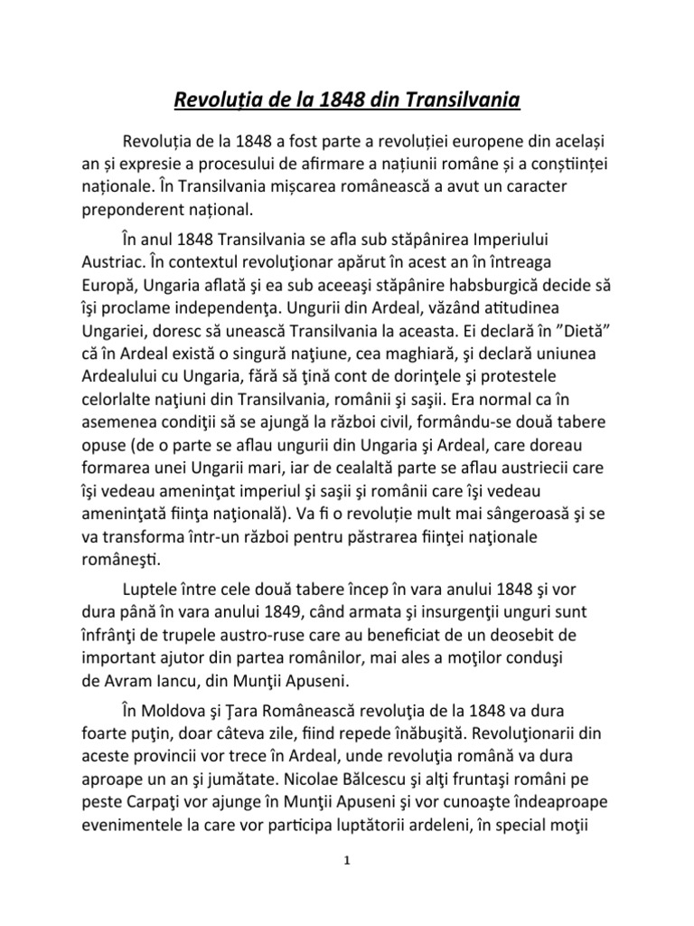 Revoluția de La 1848 Din Transilvania | PDF
