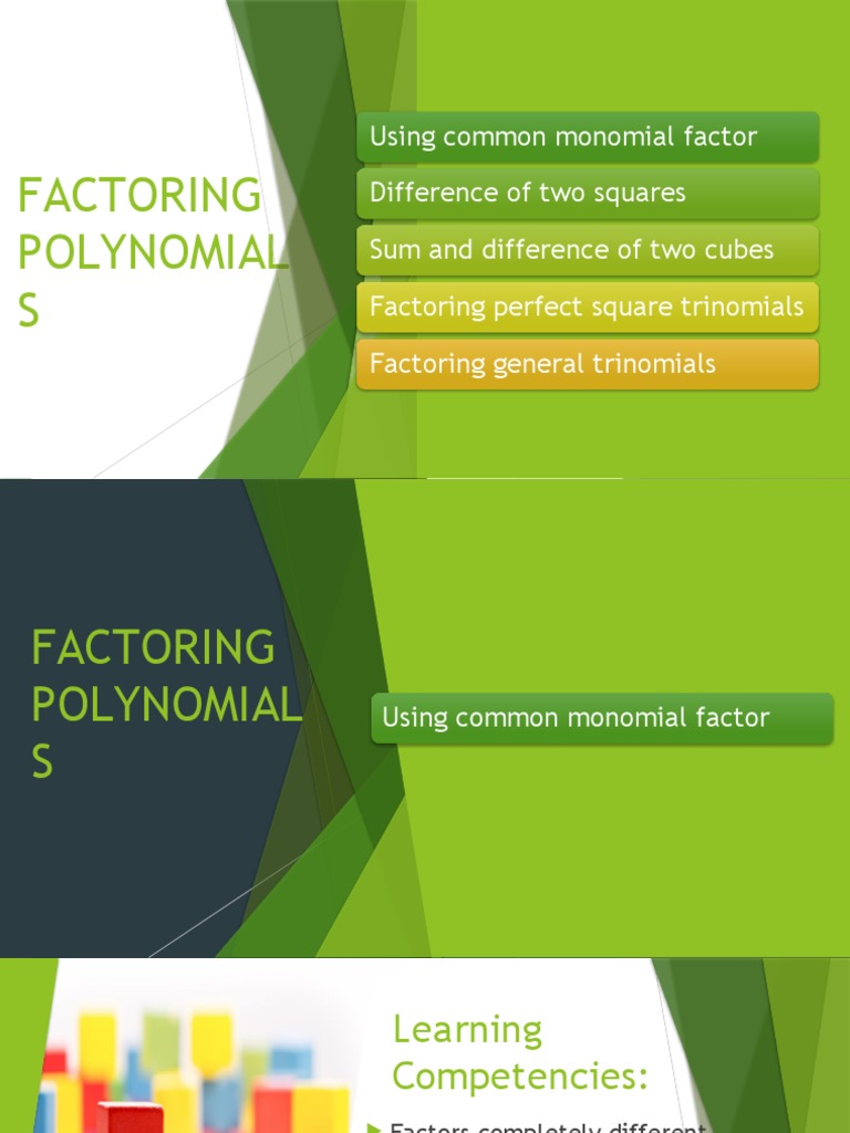Factoring Polynomials (Common Monomial) | PDF | Factorization | Polynomial