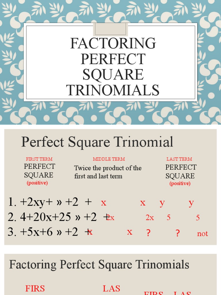 Factoring Perfect Square Trinomials Guide | PDF