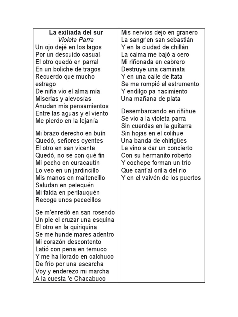La exiliada del sur: Violeta Parra | PDF | Poesía